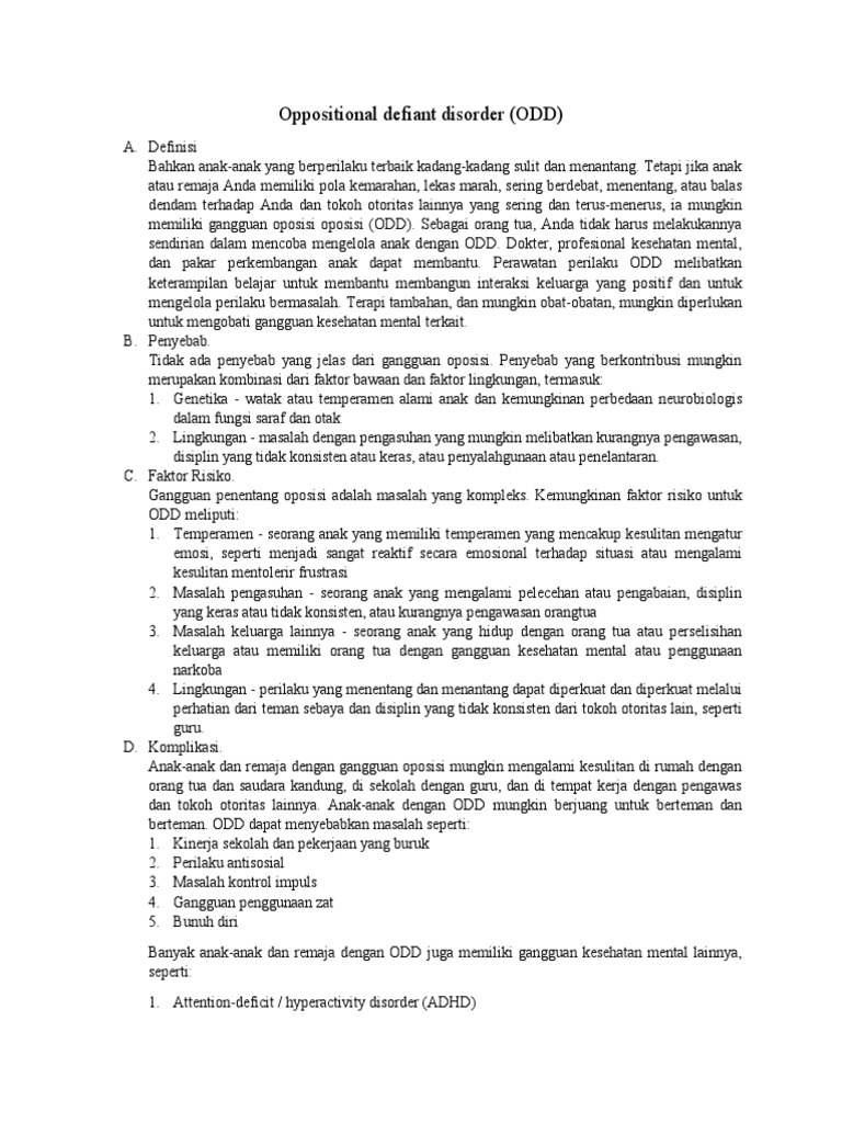 Oppositional Defiant Disorder | PDF