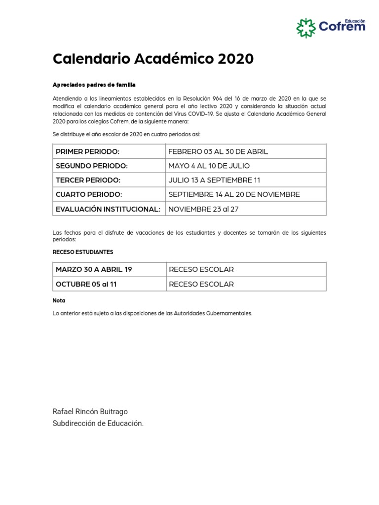 Calendario Academico Cofrem | PDF