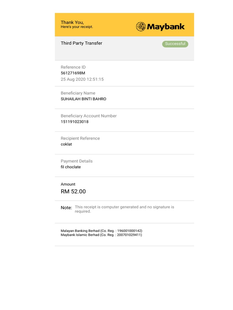 Successful Third Party Transfer Receipt | PDF | Business | Finance ...