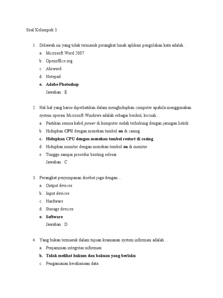 Soal SIK Kelompok 3 | PDF