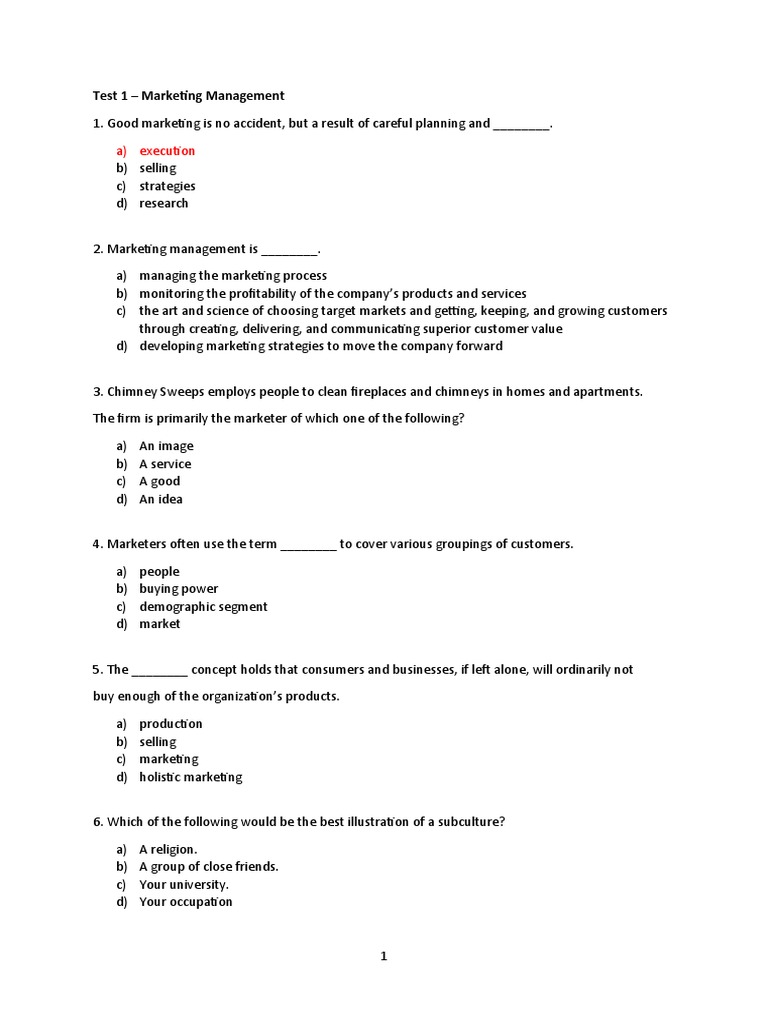 Test 1 - Principles of Marketing | PDF | Consumer Behaviour | Marketing