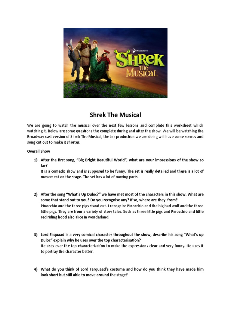 Shrek The Musical - Watch The Show Worksheet | PDF