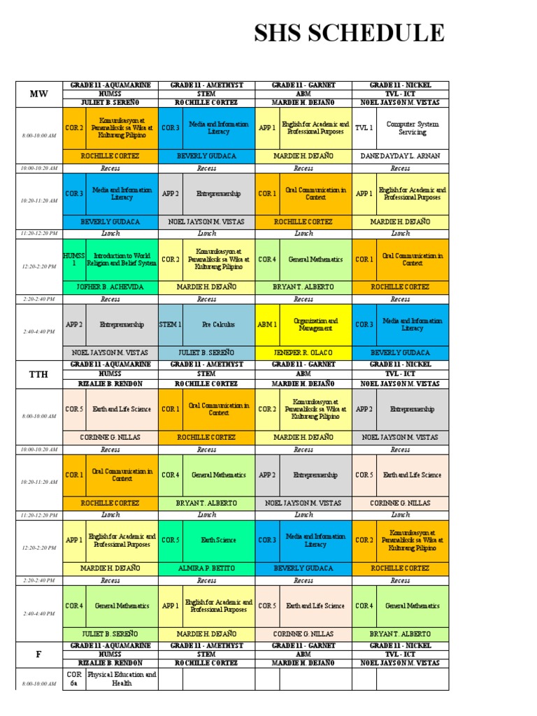 Shs Schedule of Classes - First Semester S.Y. 2020-2021: Computer ...