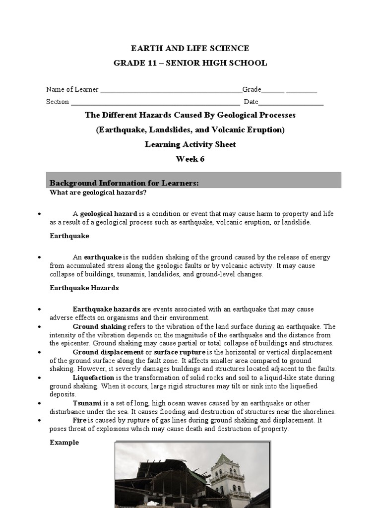 LAS-Grade 11-ELS-Week6-Glaiza D. Rivera | PDF | Volcano | Landslide
