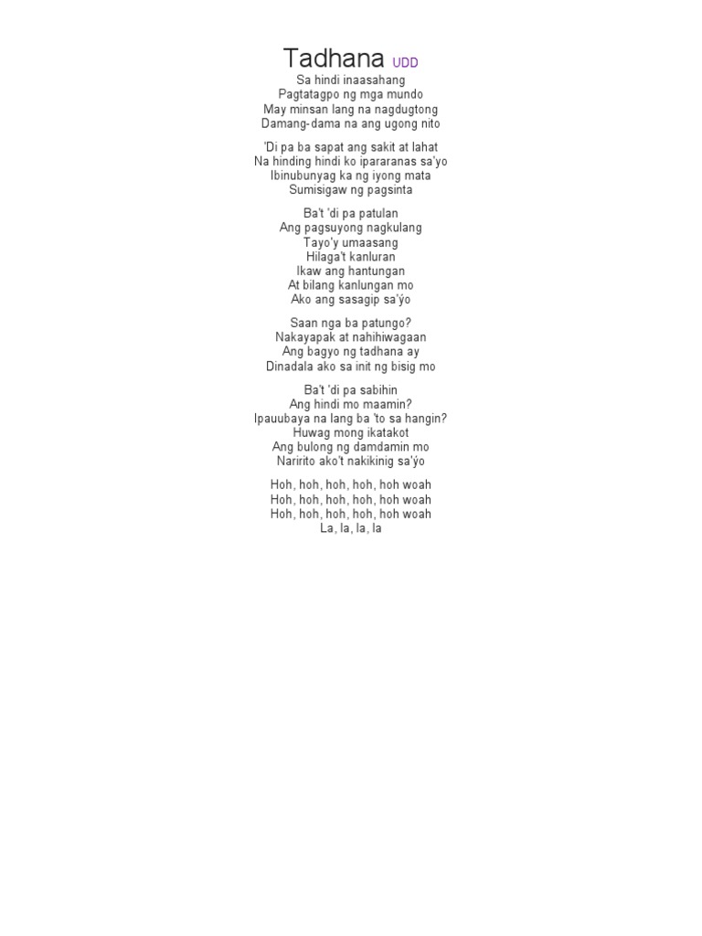 Tadhana Lyrics By Udd Pdf