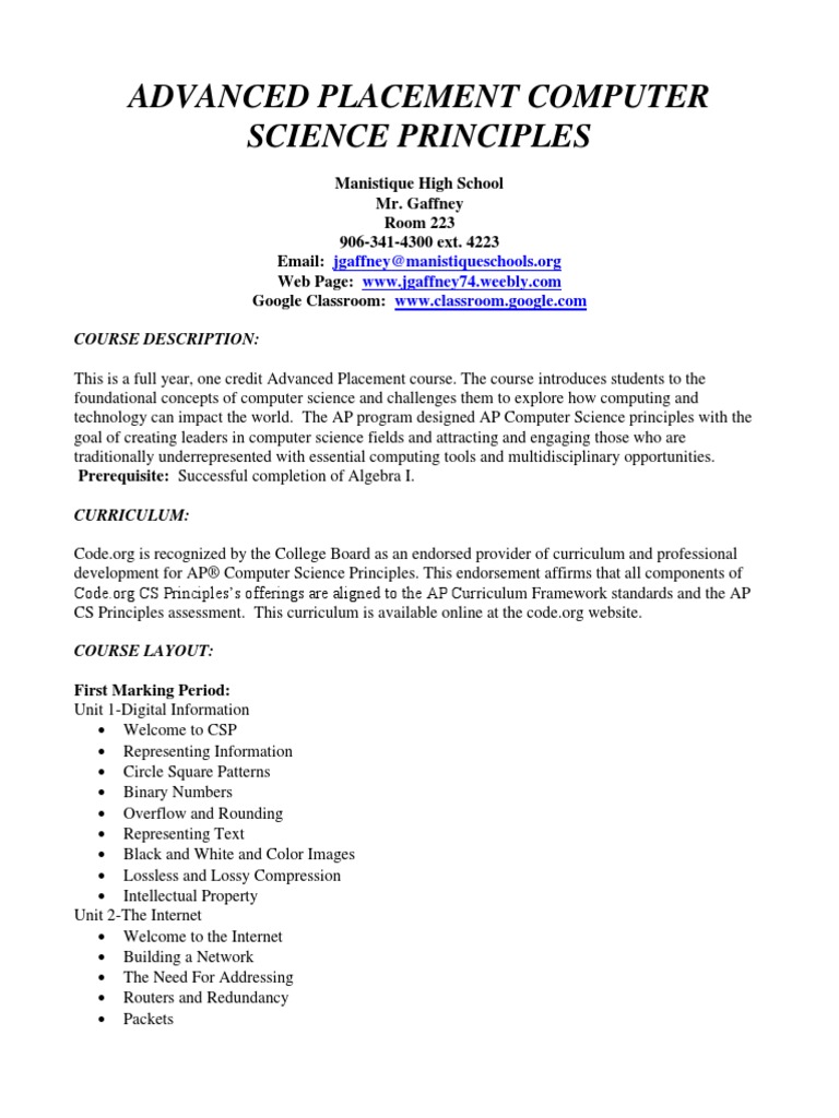 Ap CSP Syllabus | PDF | Data Compression | Internet