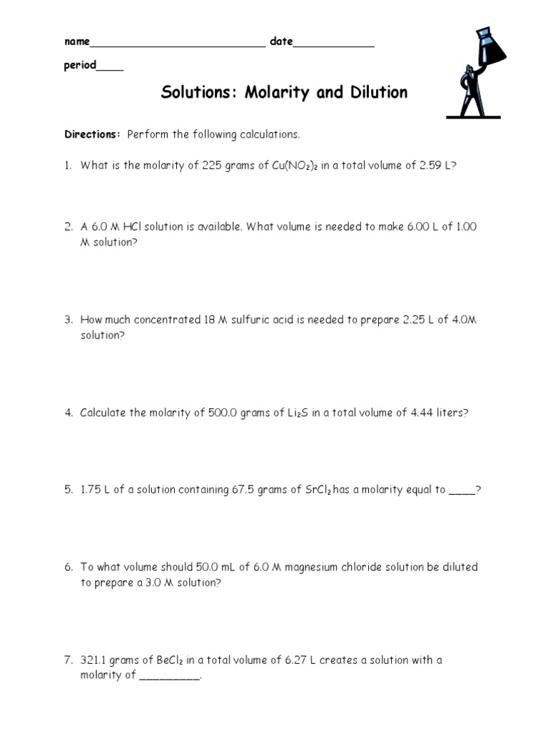 Molarity and Dilution Calculations | PDF | Science & Mathematics