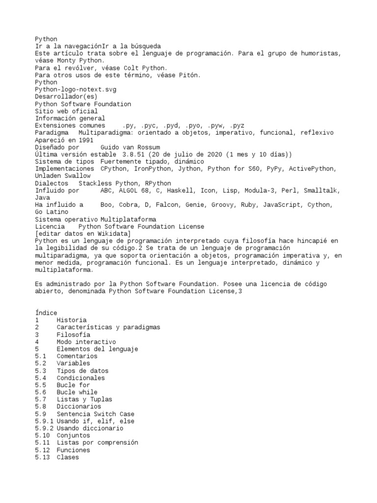 Phyton | PDF | Python (lenguaje de programación) | Notación