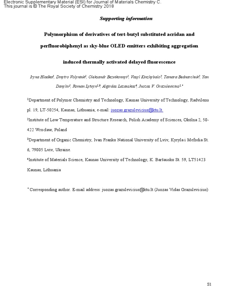 Polymorphism of Derivatives of Tert-Butyl Substituted Acridan and ...