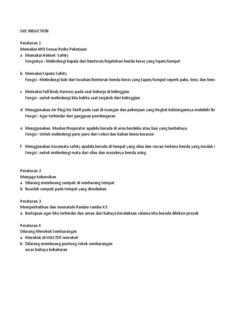 Peraturan SHE Induction | PDF