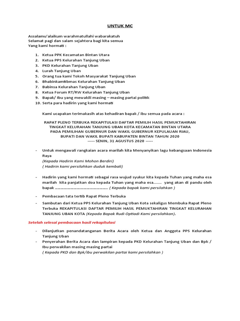 Untuk MC Susunan Acara Pleno DPHP | PDF