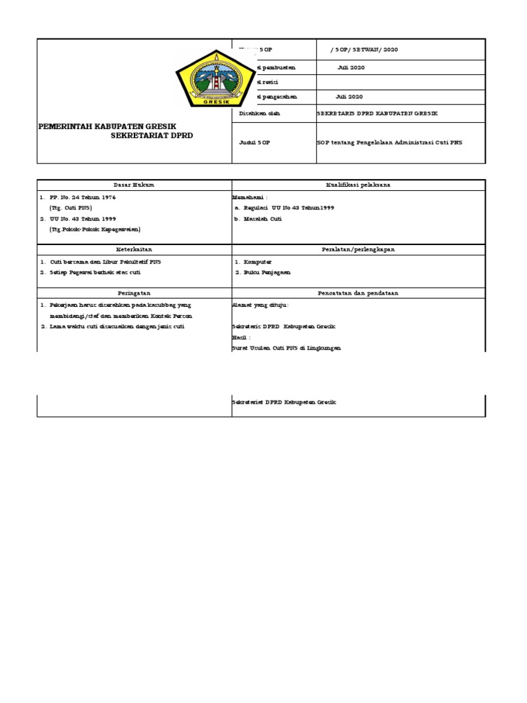 SOP Pengelolaan Administrasi Cuti | PDF