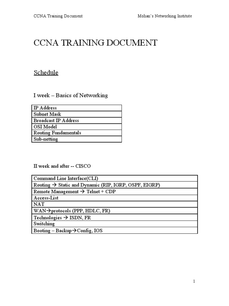 Ccna Training Document | PDF | Computer Network | Network Switch