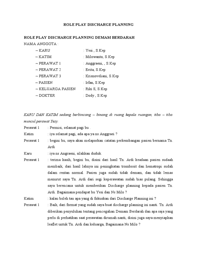 Dialog Role Play Discharge Planning Demam Berdarah | PDF | Kesehatan ...