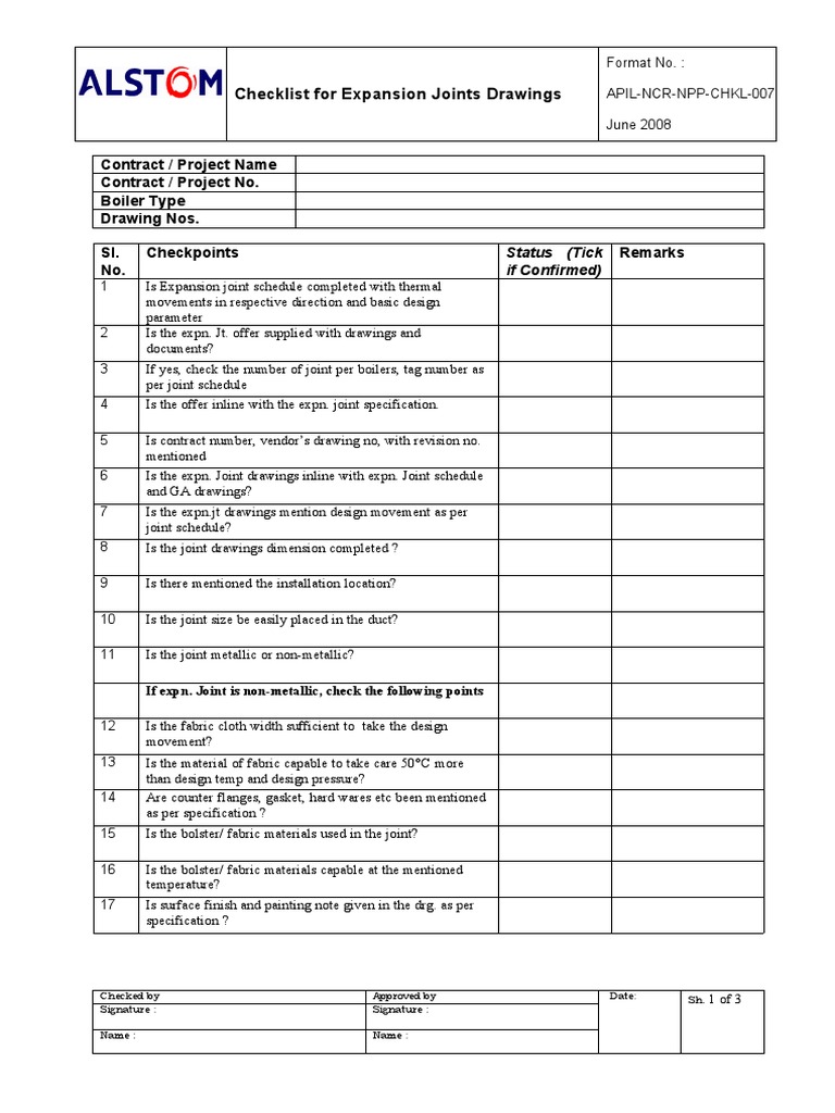 Expansion Joint Drawing Checklist | PDF | Mechanical Engineering ...