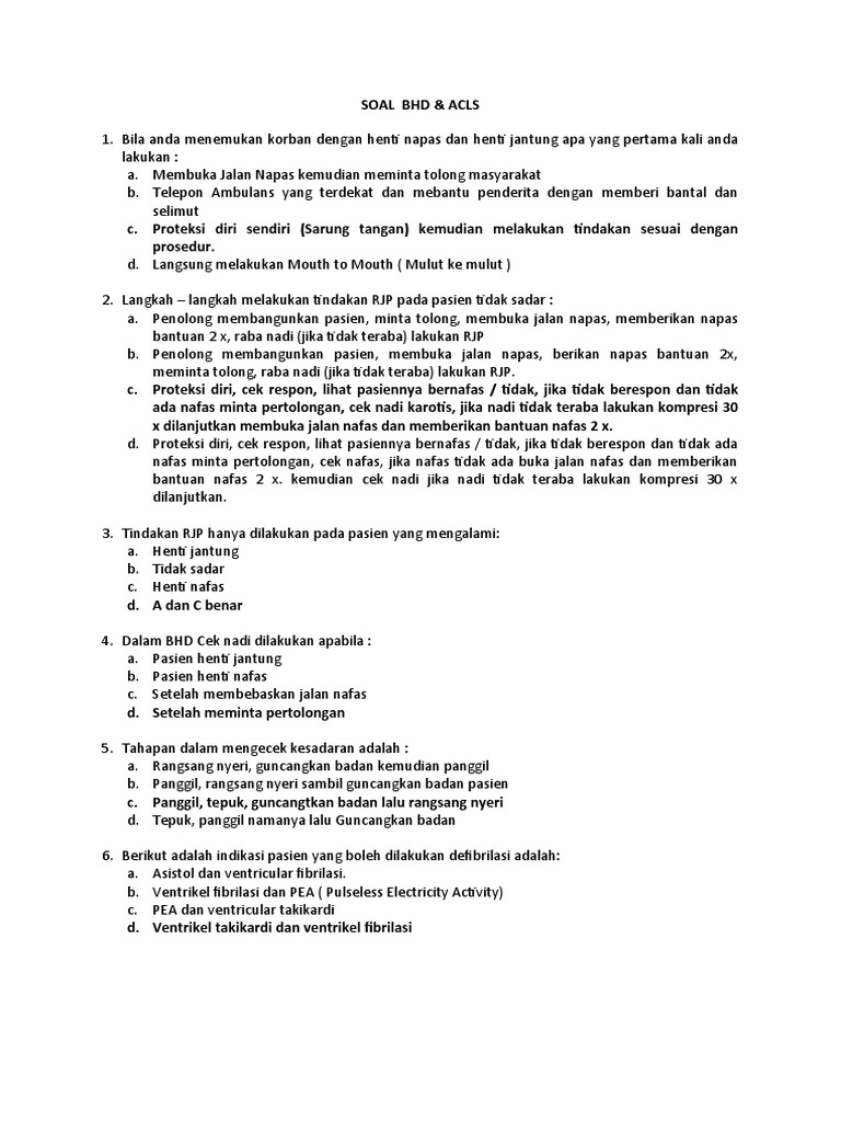Soal BHD & Acls 2018 | PDF | Pengembangan Diri | Sains & Matematika