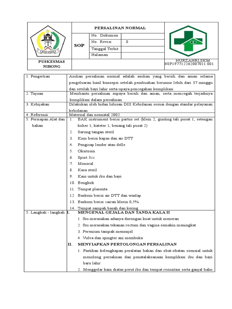 Sop Persalinan Normal | PDF