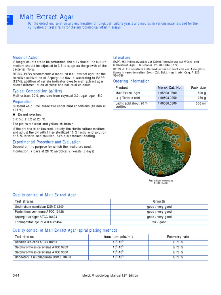 Malt Extract Agar Composition and Use | PDF | Agar | Aspergillus