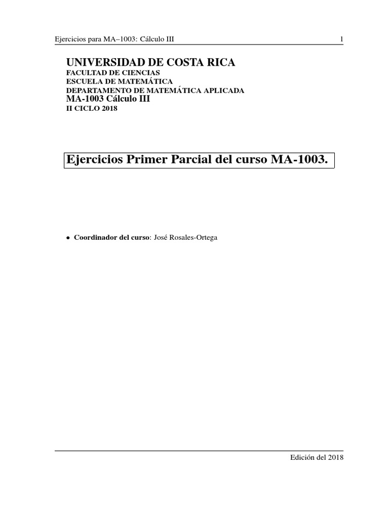 Lista1 Ejercicios MA 1003 2C 2018 | PDF | Curva | Derivado