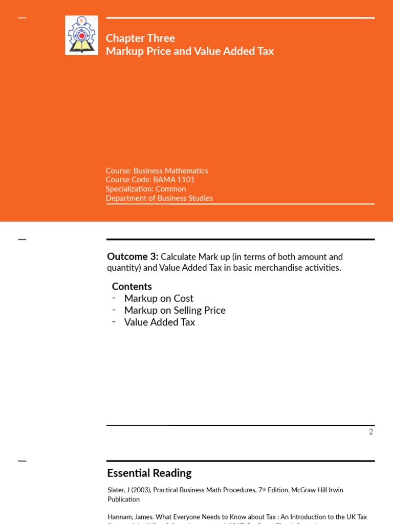 Business Math: Markup & VAT Basics | PDF | Value Added Tax | Taxes