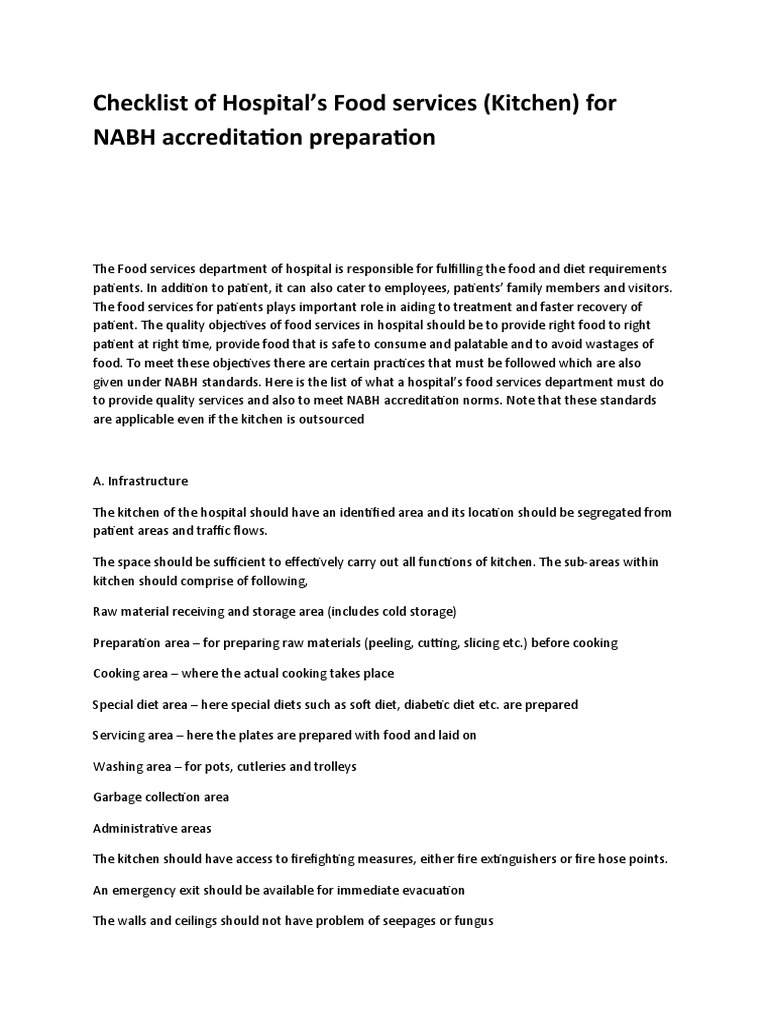 Checklist of Hospitals Food Services | PDF | Dietitian | Hygiene
