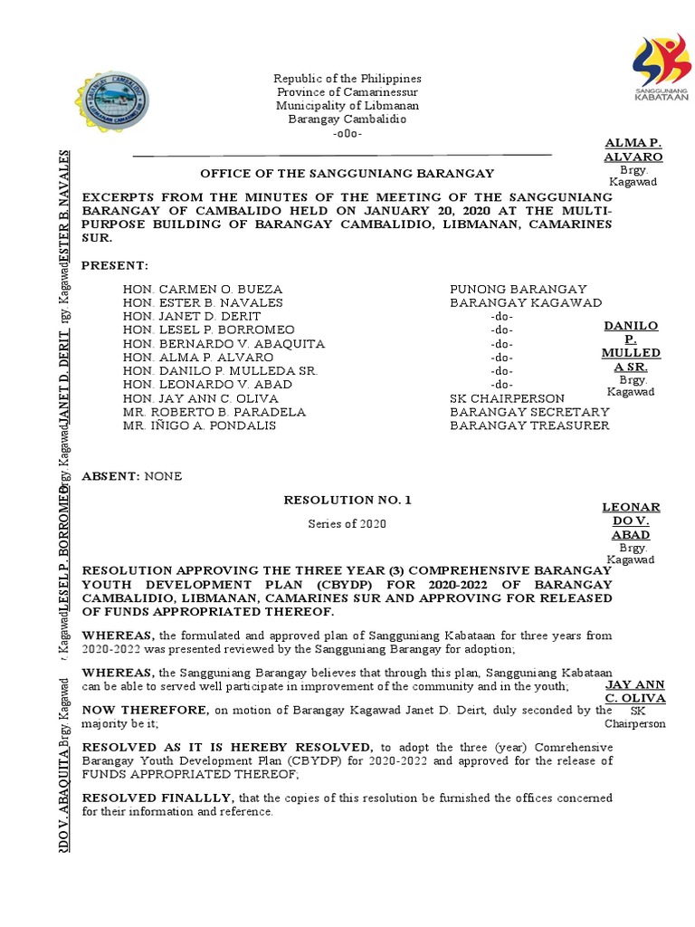 CBYDP Approval Resolution 2020-2022 | PDF | Philippines | Government