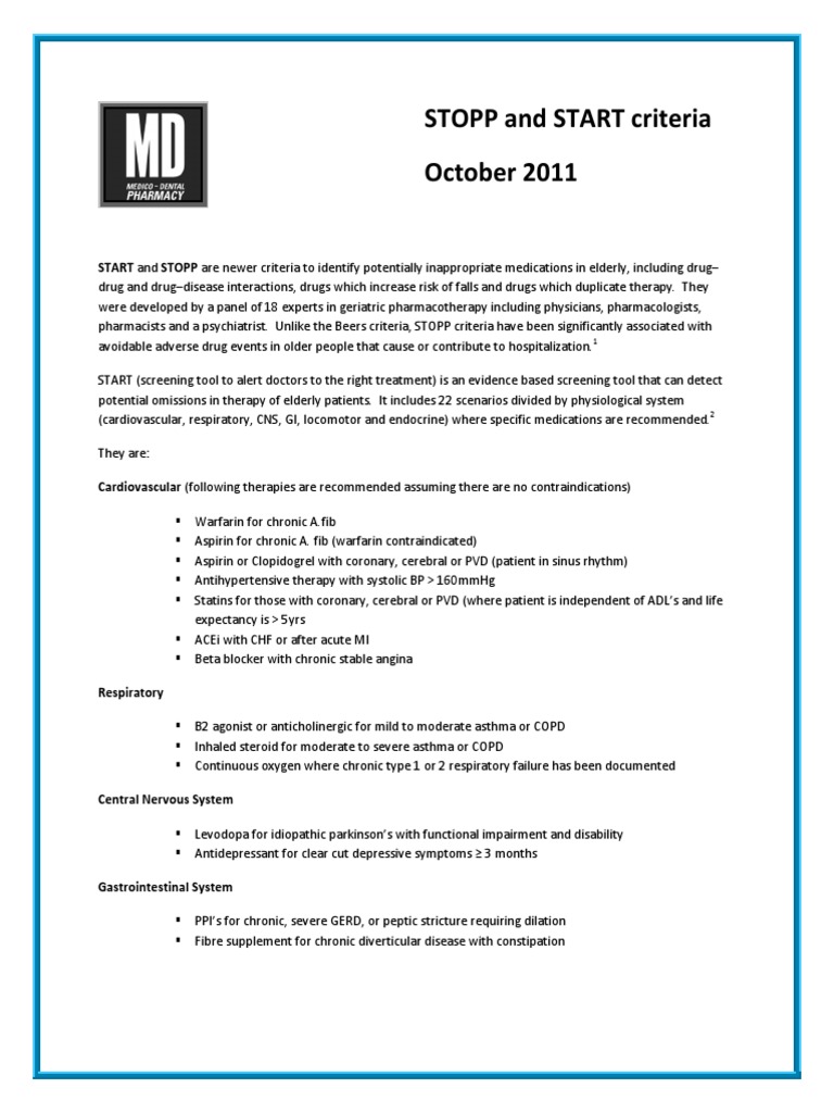 STOPP START-criteria | Download Free PDF | Aspirin | Chronic ...