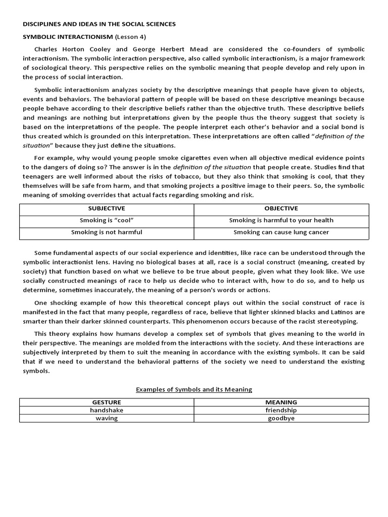 (DISS 4) Symbolic Interactionism Students' | PDF | Justification ...