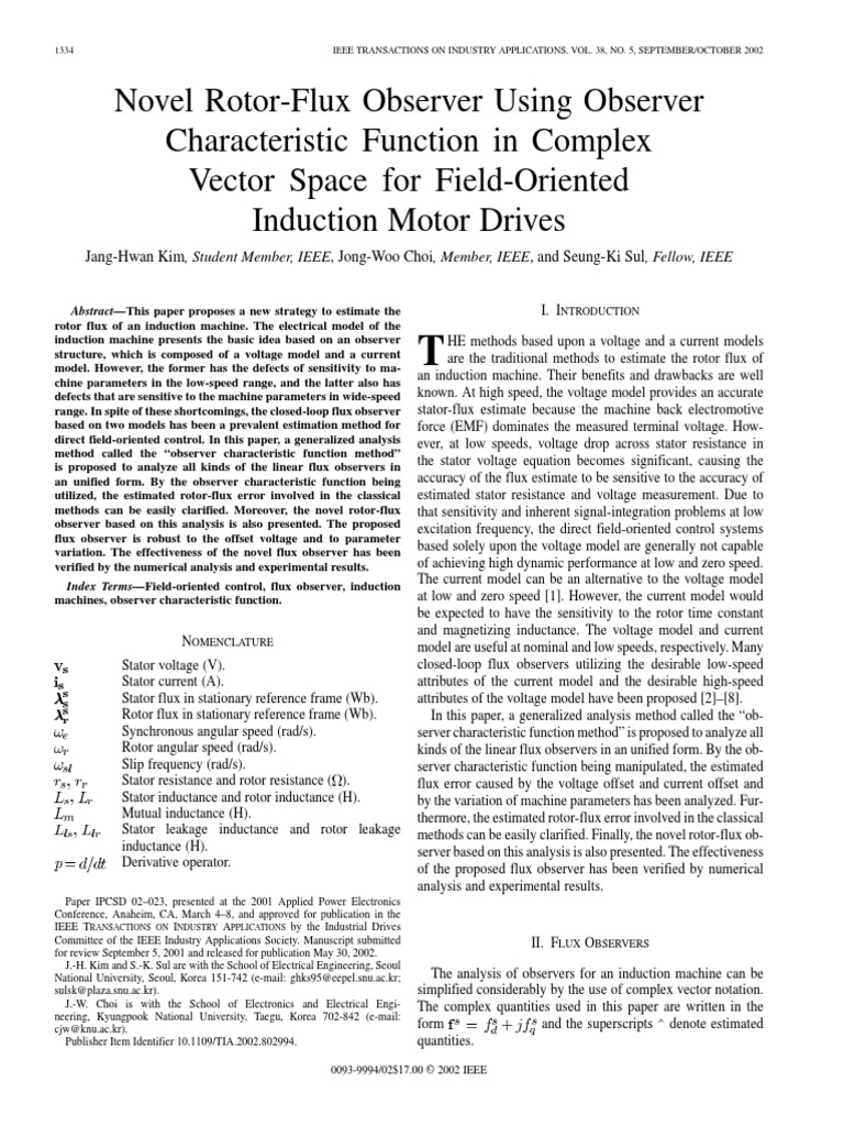 Novel Rotor-Flux Observer Using Observer Characteristic Function in ...