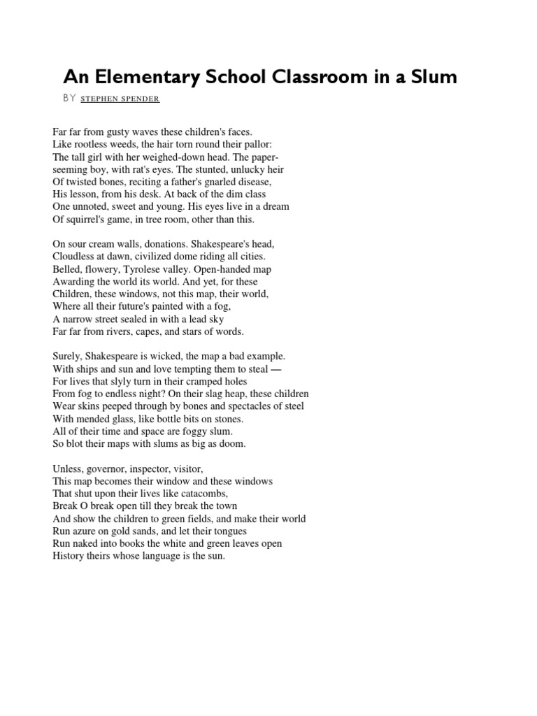 An Elementary School Classroom in A Slum | PDF | Poetry