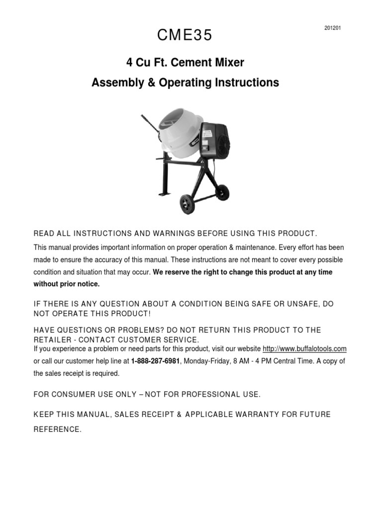 4 Cu Ft. Cement Mixer Assembly & Operating Instructions | PDF | Nut ...