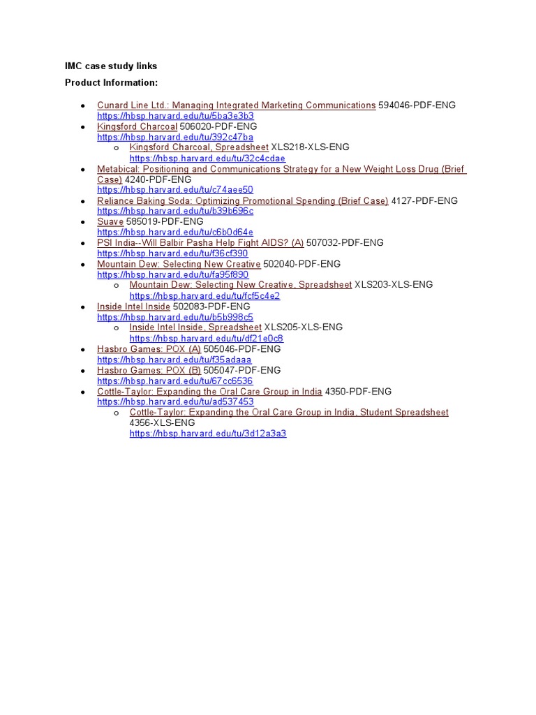 IMC Case Study Link RqQ9aPY9zC | PDF