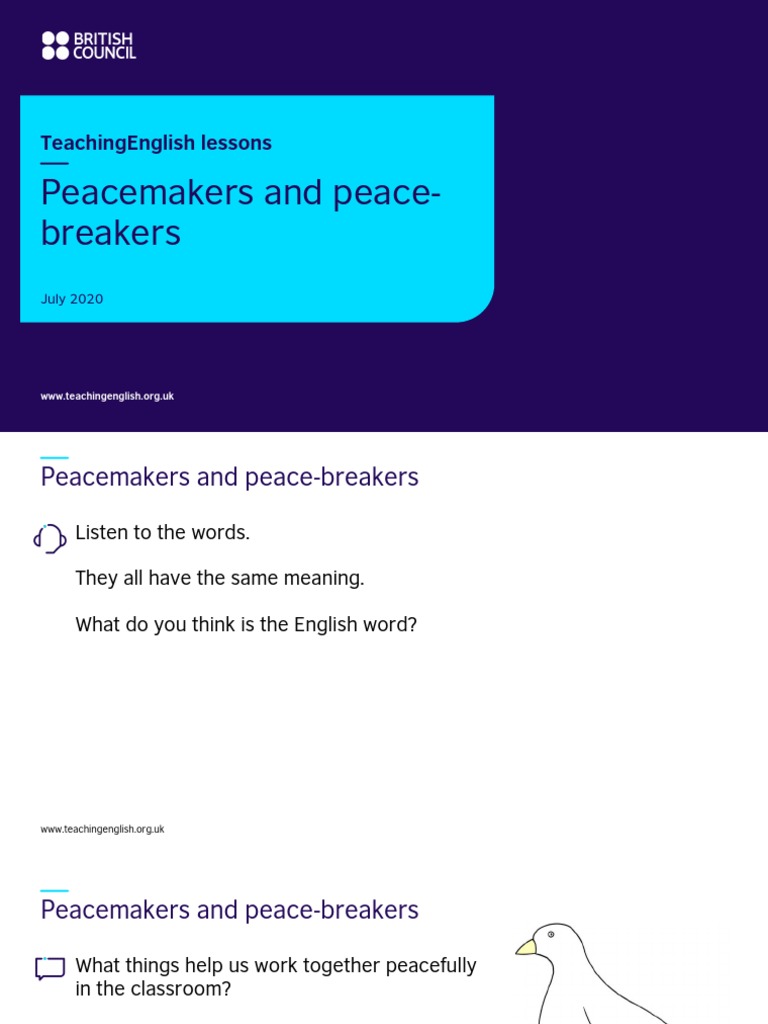 Peacemakers and Peace-Breakers: Teachingenglish Lessons | PDF