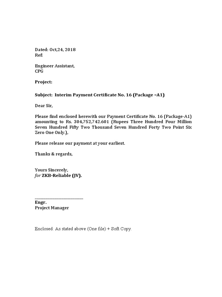 Project: Subject: Interim Payment Certificate No. 16 (Package - A1) | PDF