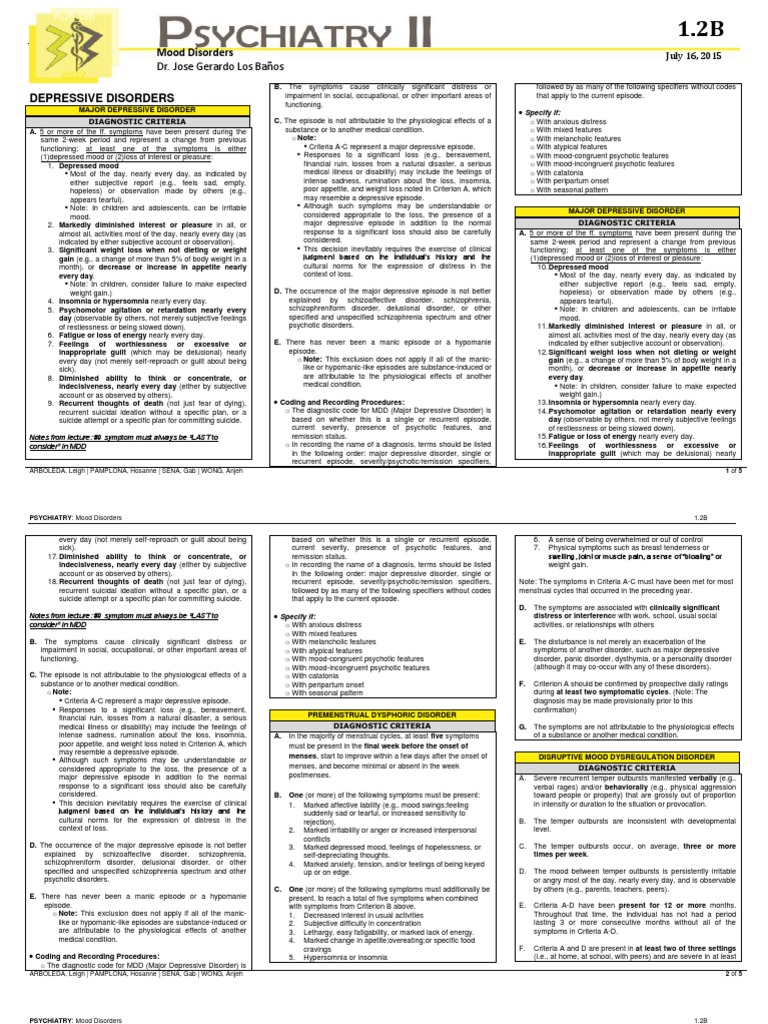 PSYCH 1.2B Criteria Mood Disorders | PDF | Bipolar Disorder | Mood ...