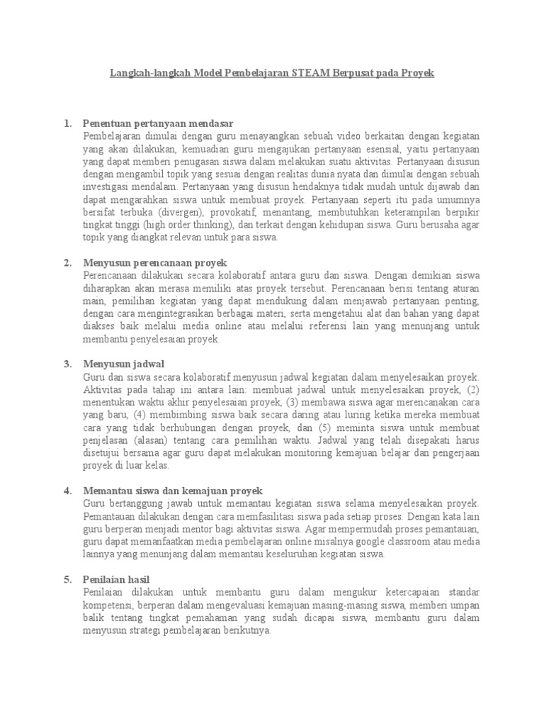 Langkah Pembelajaran Model STEAM Proyek | PDF