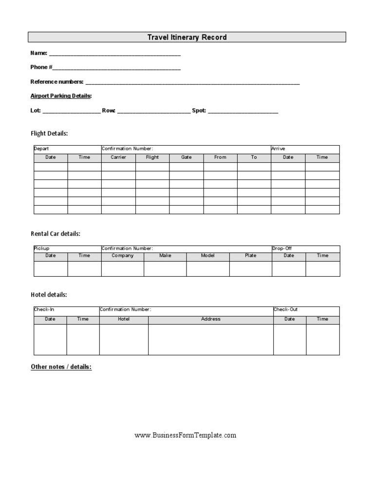 Travel Itinerary Record: Flight Details | PDF