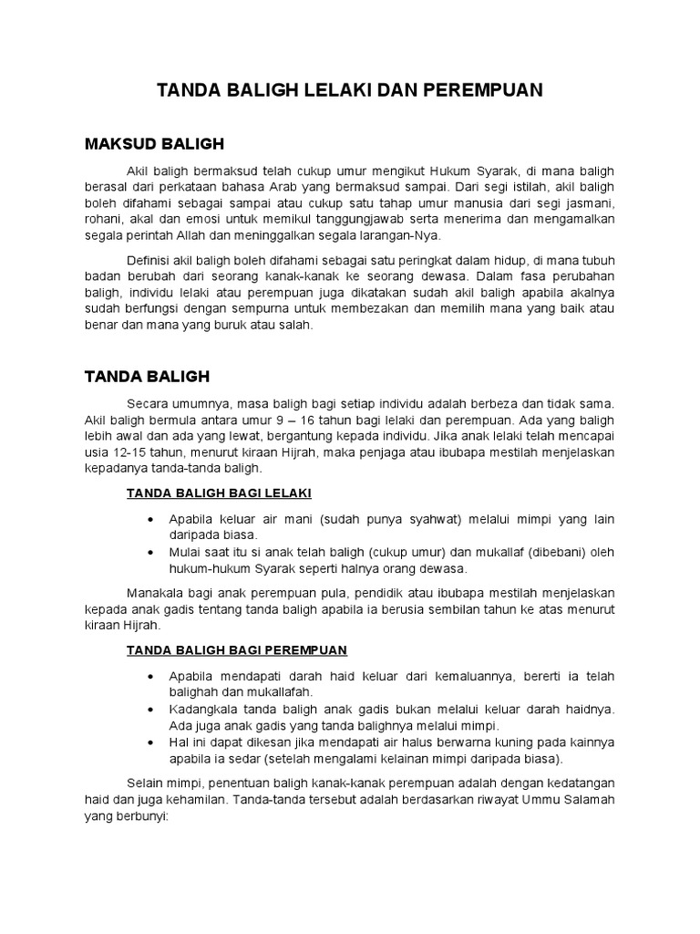 Tanda Baligh Lelaki Dan Perempuan | PDF