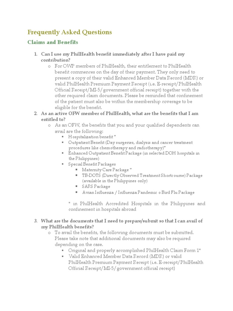 Frequently Asked Questions: Claims and Benefits | PDF | Medicine ...