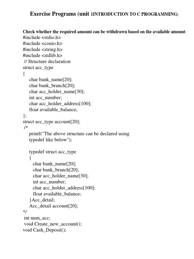 Exercise Programs (Unit 1 C Programming) | Download Free PDF | Area | Elementary Geometry