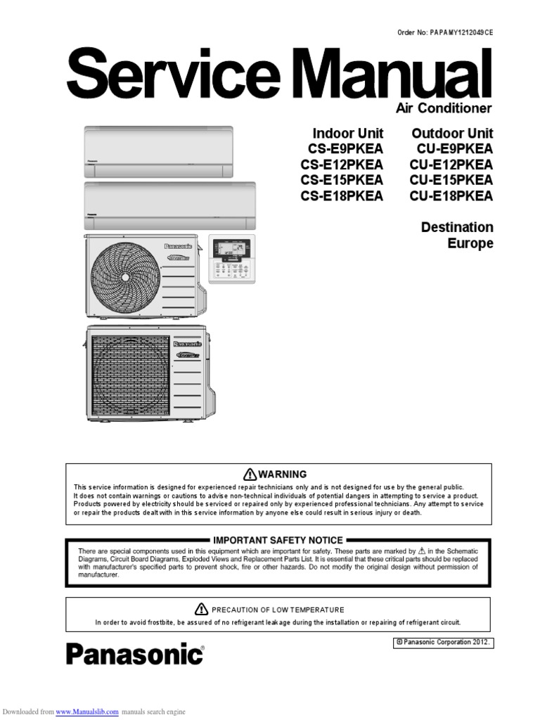Indoor Unit Outdoor Unit Cs-E9Pkea Cs-E12Pkea Cs-E15Pkea Cs-E18Pkea Cu ...