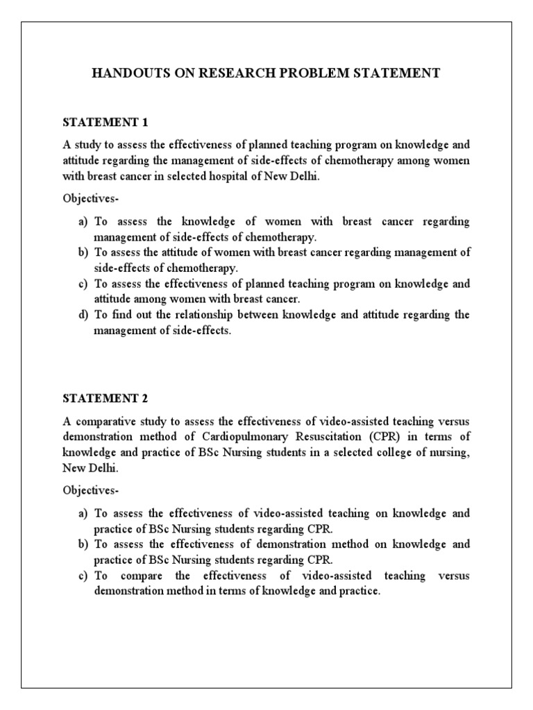 Handouts On Research Problem Statement | PDF