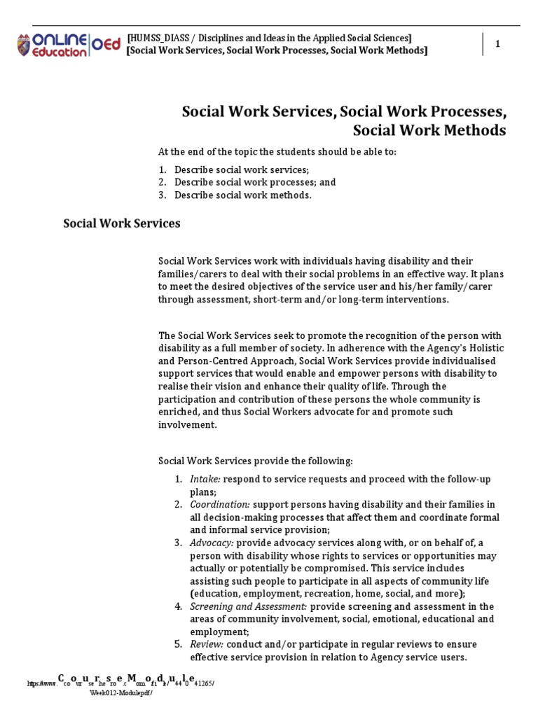 The Social Work Services, Processes, and Methods | PDF | Social Work ...