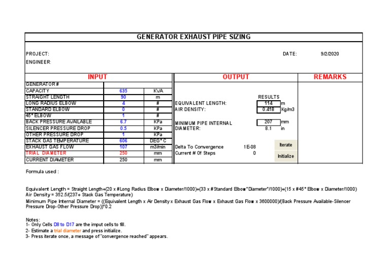 Generator Exhaust Pipe Sizing Guide | PDF