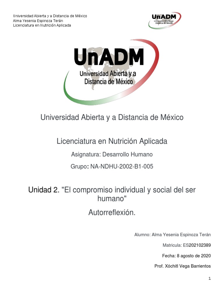 Desarrollo Humano. Unidad 2."el Compromiso Individual y Social Del Ser ...