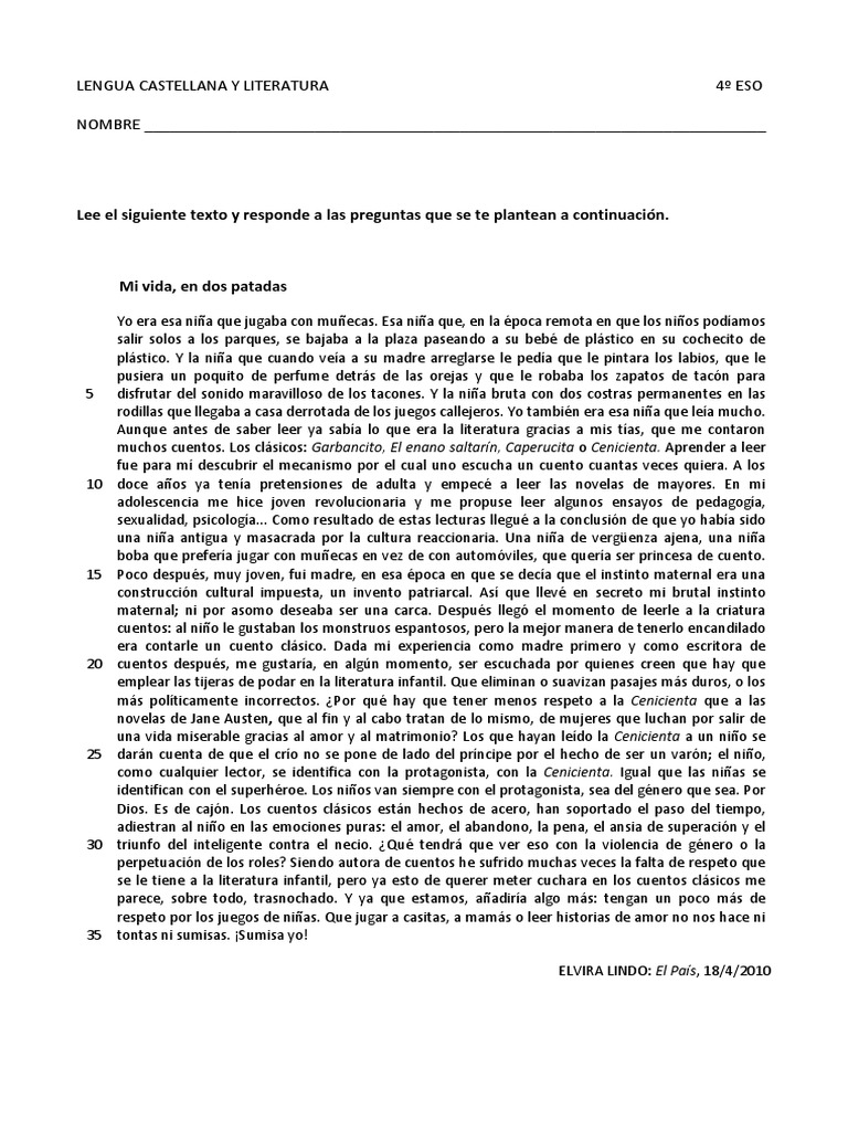 Examen "Cuentos Infantiles" | PDF | Cuentos