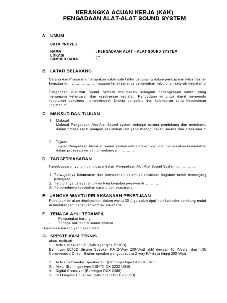 KAK Pengadaan Sound System | PDF
