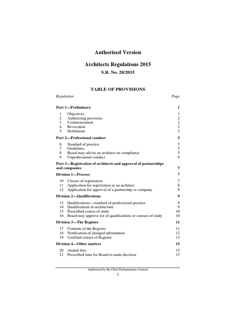 Authorised Version Architects Regulations 2015: S.R. No. 28/2015 | PDF ...