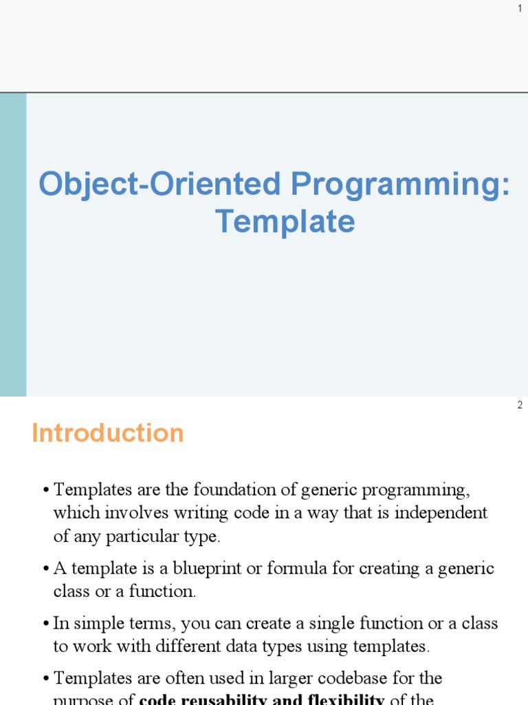 Object-Oriented Programming: Template | PDF | Constructor (Object ...