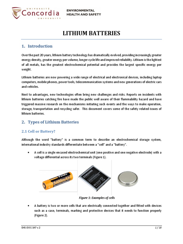 Lithium Batteries: 2.1 Cell or Battery? | PDF | Rechargeable Battery ...